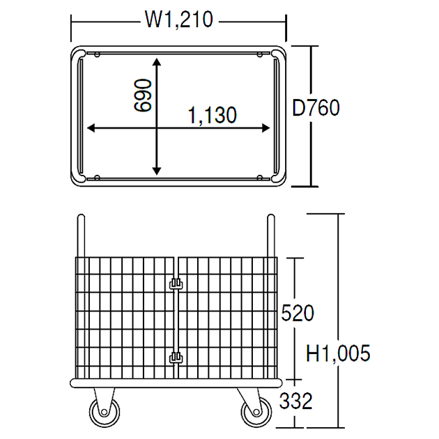 観音扉網かごスチール台車(フットブレーキ付)/M198K507K-ST | シロ産業