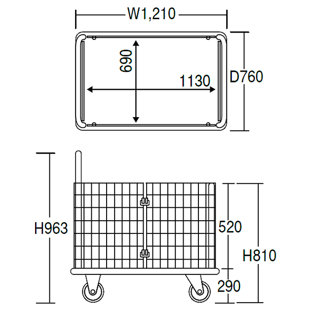 観音扉網かごスチール台車(フットブレーキ付)/M198K507K-ST | シロ産業