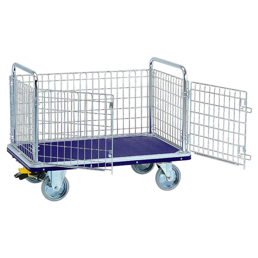 観音扉網かごスチール台車(フットブレーキ付)/M198K507K-ST | シロ産業
