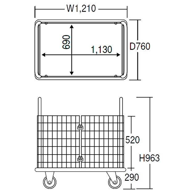 観音扉網かごスチール台車(フットブレーキ付)/M198K507K-ST | シロ産業